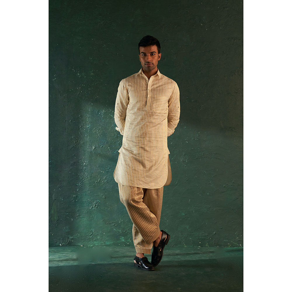 Charkhee Midas Tissue Stripe Pathani Kurta With Salwar (Set of 2) – Nykaa Fashion