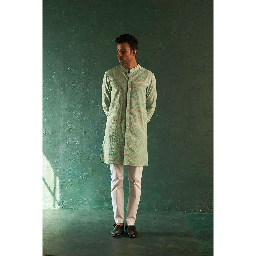 Charkhee Midas Aqua Green Chevron Kurta With Pyjama (Set of 2) – Nykaa Fashion