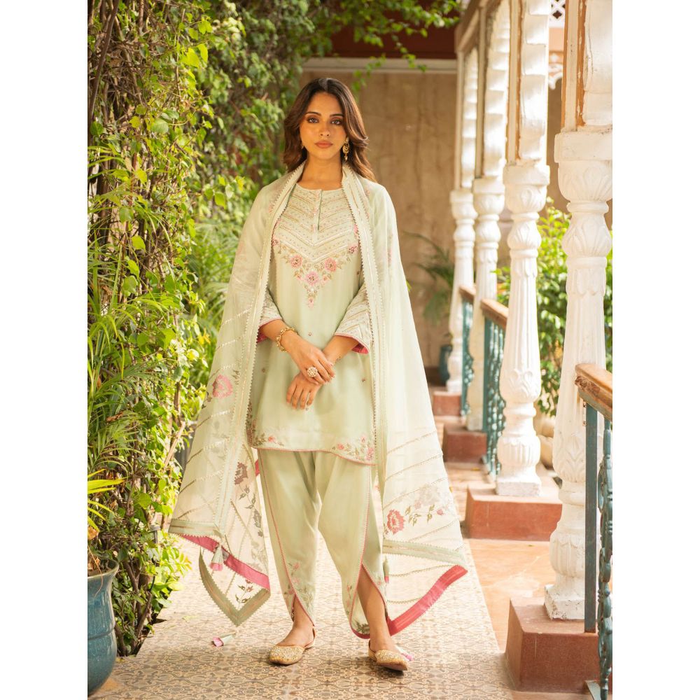 Ajiesh Oberoi Roop Sea Green Kurta and Dhoti with Dupatta (Set of 3 ...