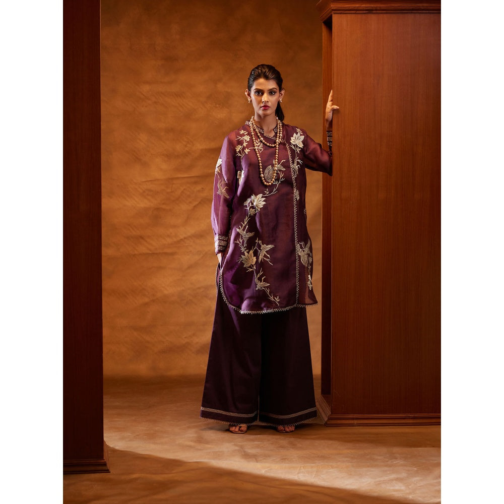 BUNKA Purple Angarkha Kurta with Palazzo & Slip (Set of 3) – Nykaa Fashion