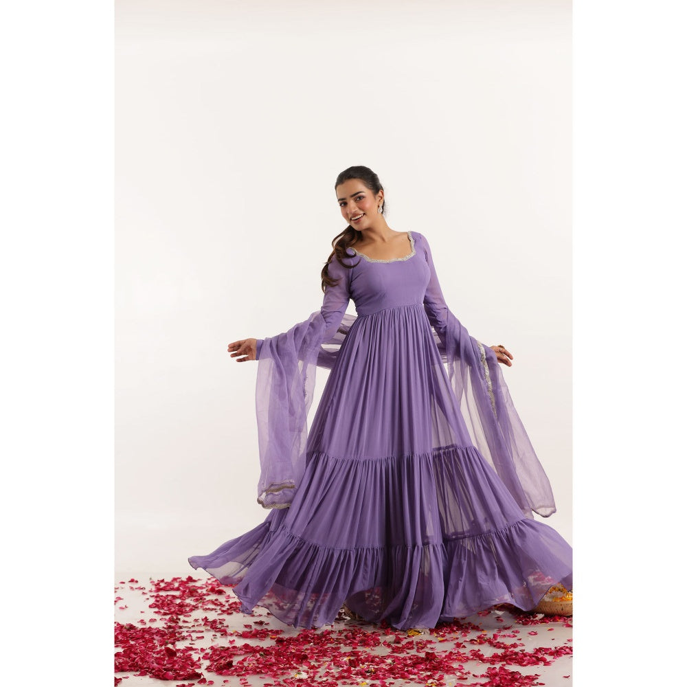 DEASHA INDIA Naina Lavender Tiered Anarkali with Pant and Dupatta (Set ...