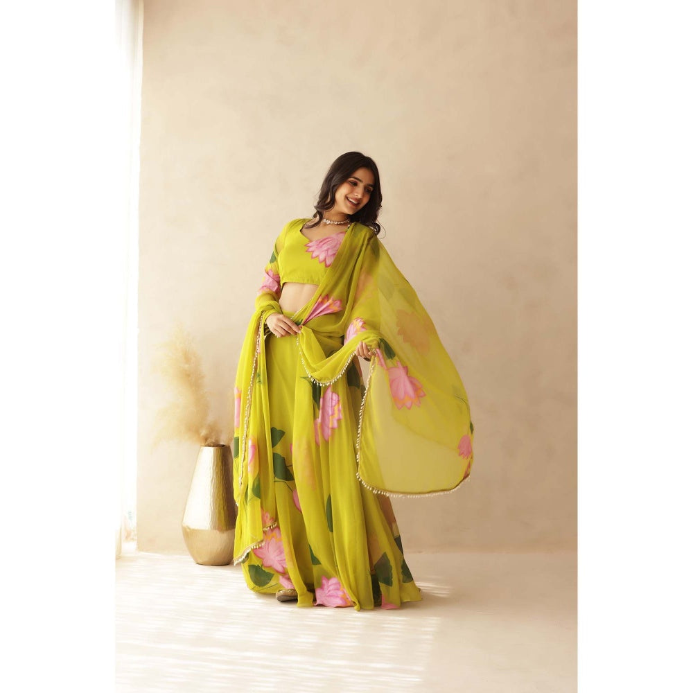 DEASHA INDIA Chhavi Green Hand Painted Lehenga with Blouse and Dupatta ...