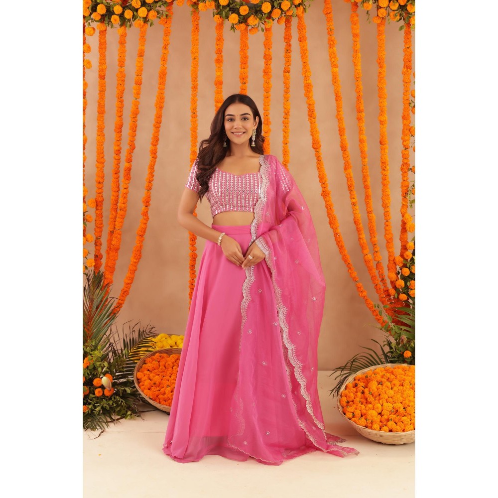 DEASHA INDIA Akira Hot Pink Detailed Lehenga with Blouse and Dupatta ...