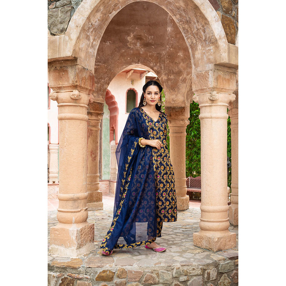 Empress Pitara Aqsa Navy Blue Brocade Suit (Set of 3) – Nykaa Fashion