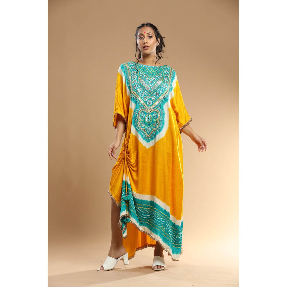 Etasha by Asha Jain Yellow Bandani Kaftan Dress – Nykaa Fashion