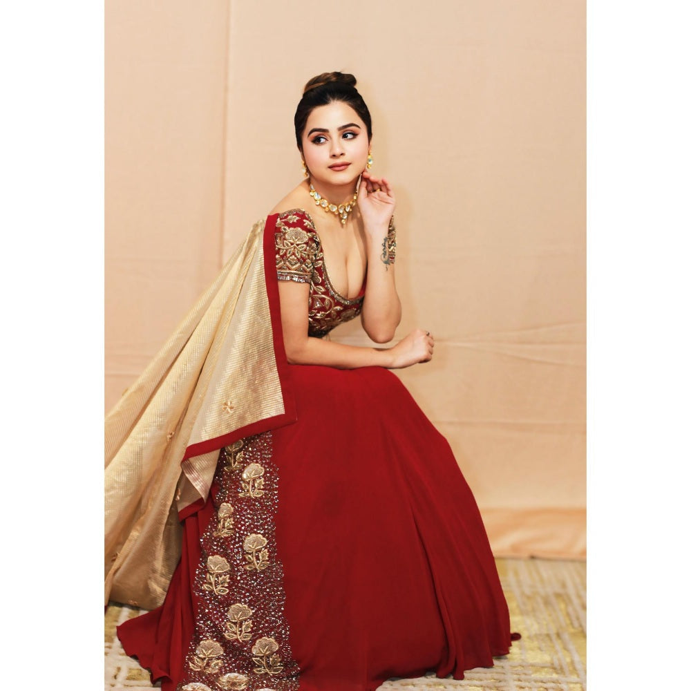 Kanika Verma Noorani Red Embellished Blouse with Lehenga and Dupatta ...