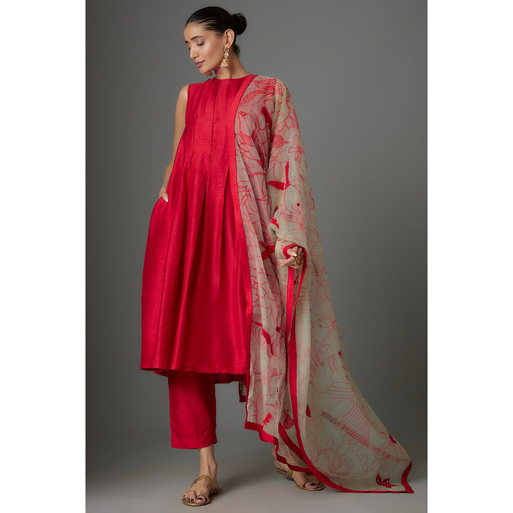 Kriti Bapna Red Hand painted Kurta with Pant and Dupatta (Set of 3 ...