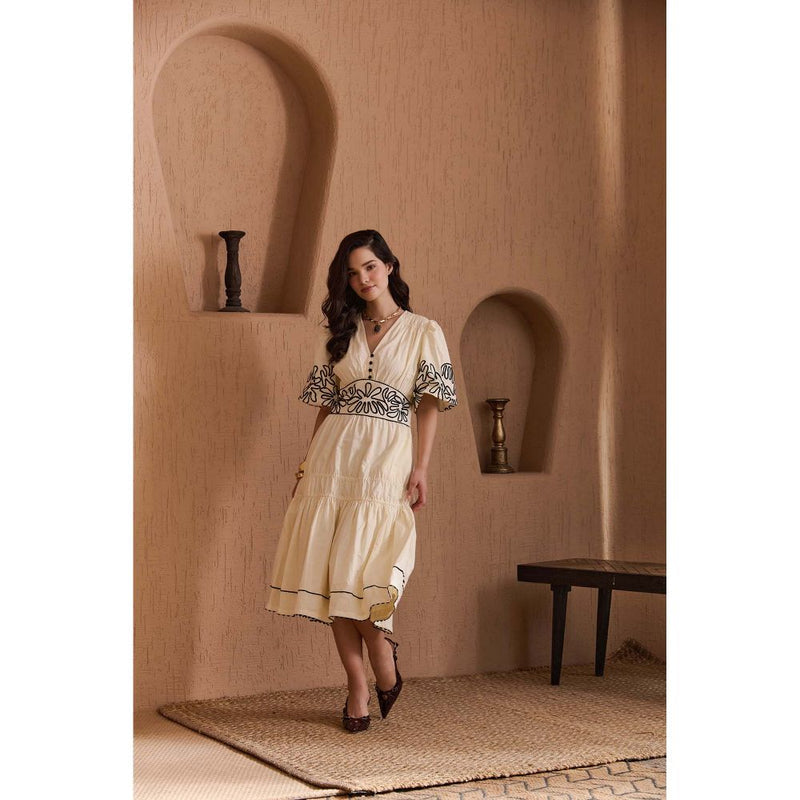 Label Deepika Nagpal Cream Delphine Midi Dress – Nykaa Fashion