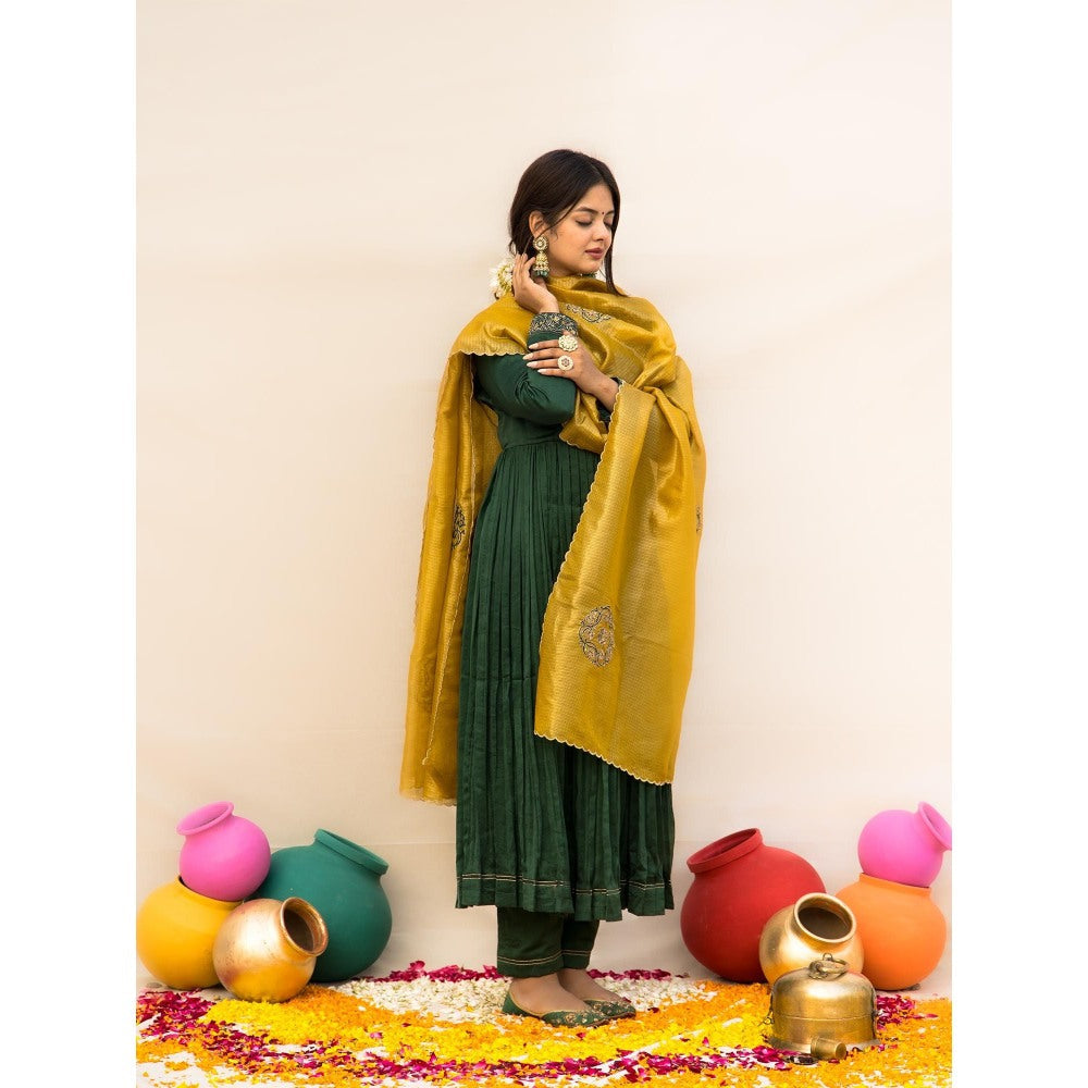 MITHI SUPARI Green Gul Bahaar Anarkali Kurta with Pant and Dupatta (Se ...