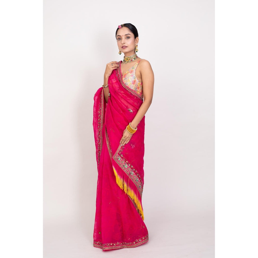 Monika Mathuria Datta Pink Hand Embroidered Saree with Stitched Blouse ...