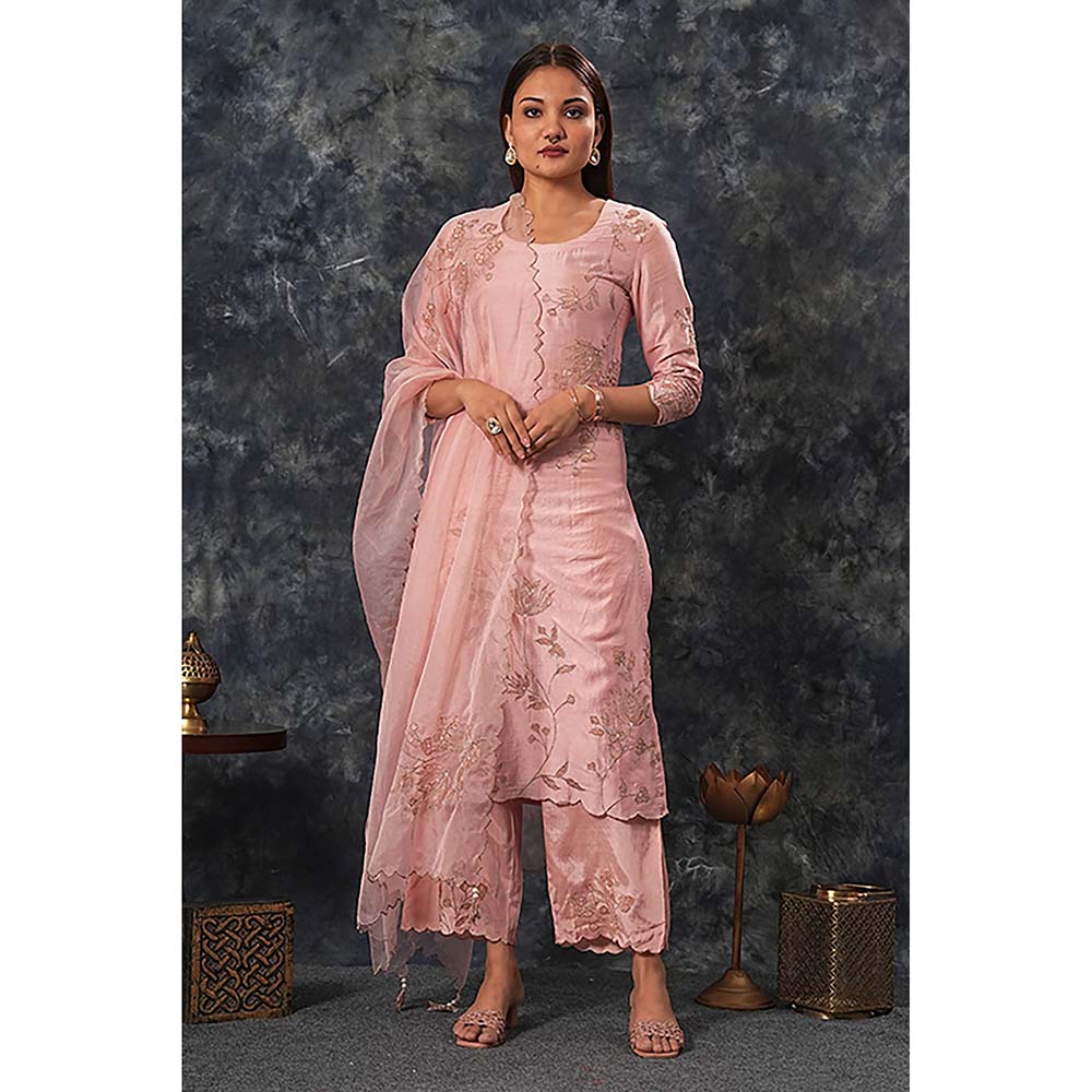 Saatvikei Nandini - Pink Kurta with Palazzo and Dupatta (Set of 3 ...