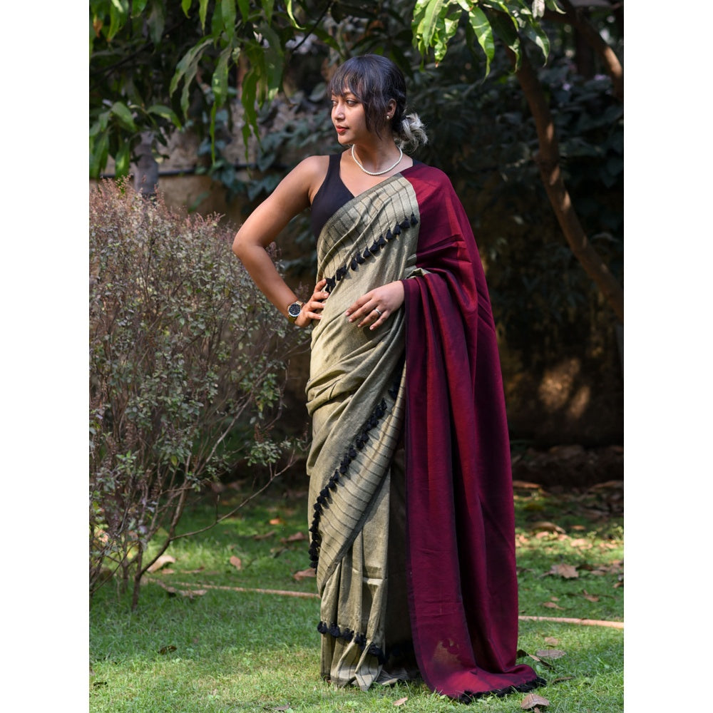 Suta Beige Colorblock Woven Design Cotton Blend Saree – Nykaa Fashion