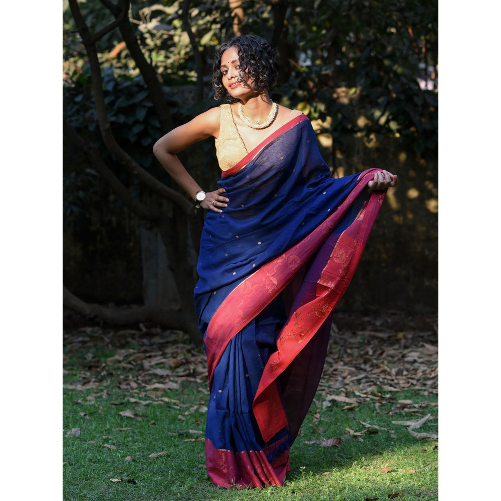 Suta Navy Blue Woven Design Pure Cotton Saree – Nykaa Fashion