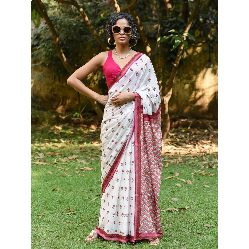 Suta White Floral Printed Pure Cotton Saree – Nykaa Fashion