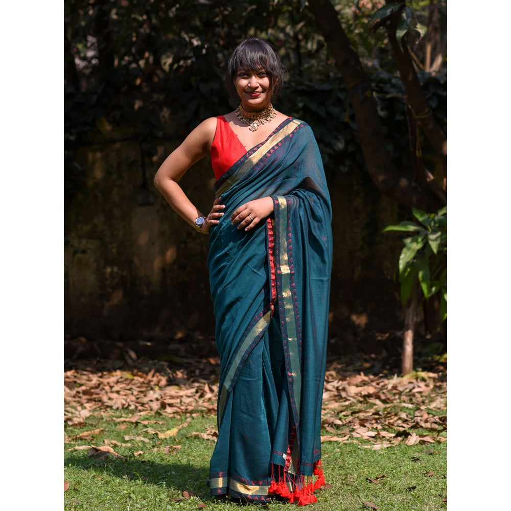 Suta Teal Solid Woven Design Pure Cotton Saree – Nykaa Fashion