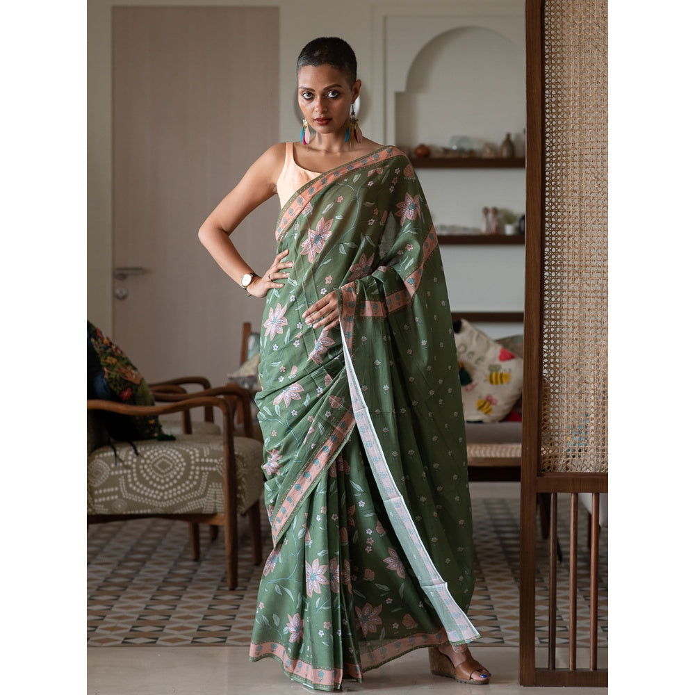 Suta Olive Pure Cotton Floral Printed Saree – Nykaa Fashion