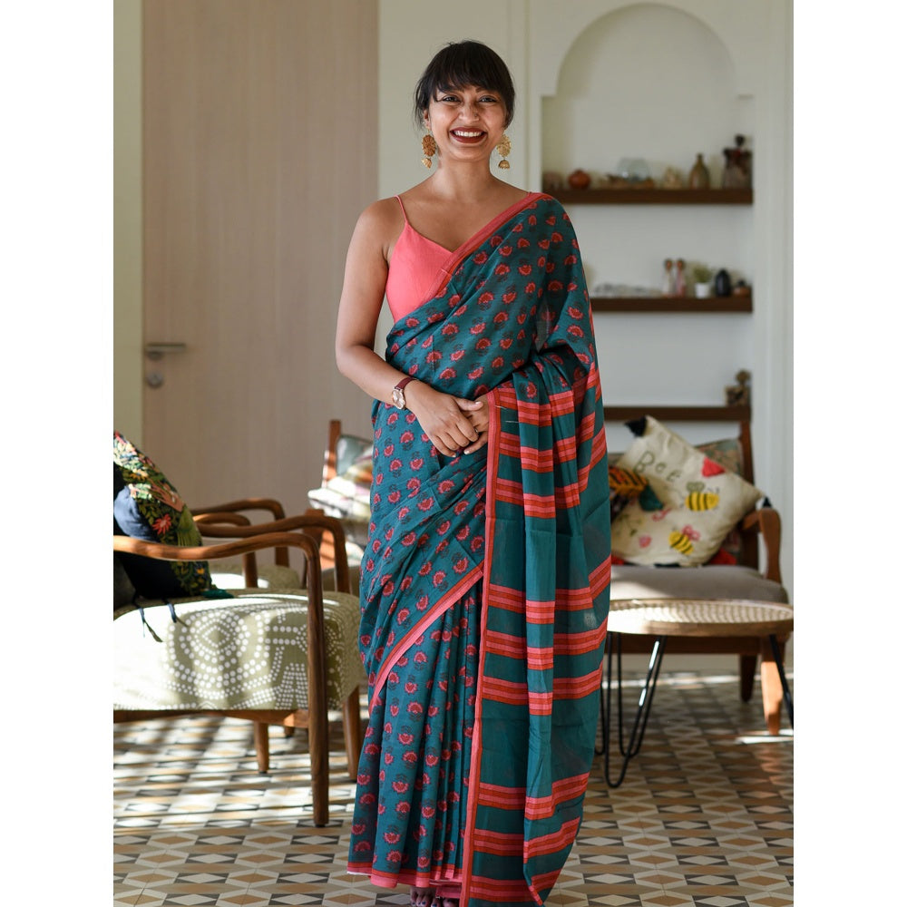 Suta Teal Pure Cotton Floral Printed Saree – Nykaa Fashion