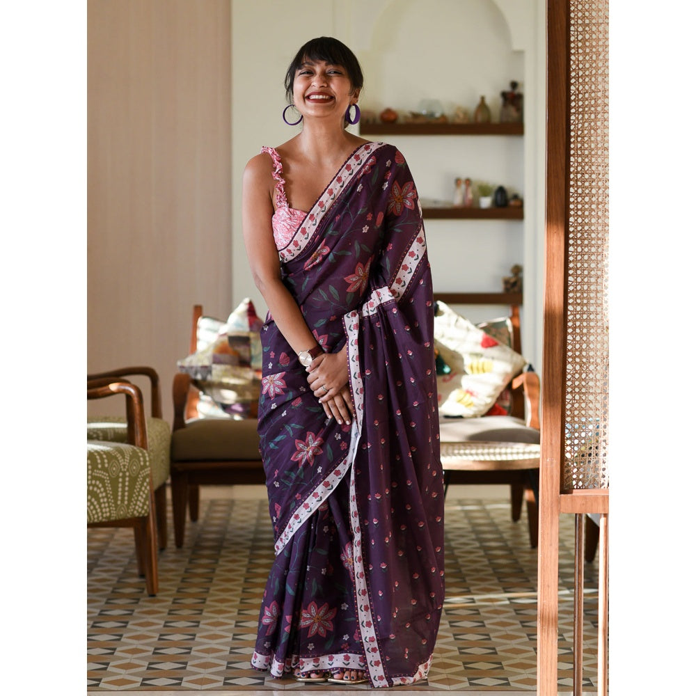 Suta Purple Pure Cotton Floral Printed Saree – Nykaa Fashion