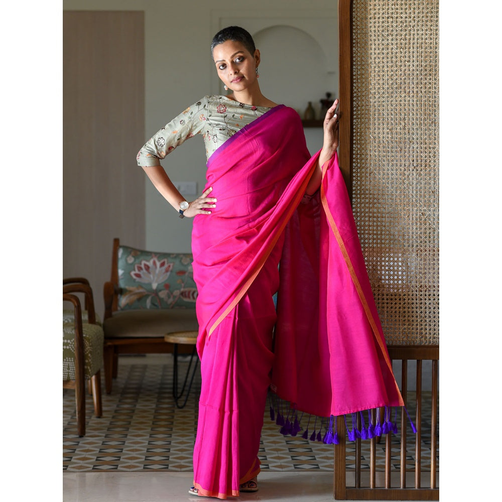 Suta Pink Cotton Blend Solid Saree – Nykaa Fashion
