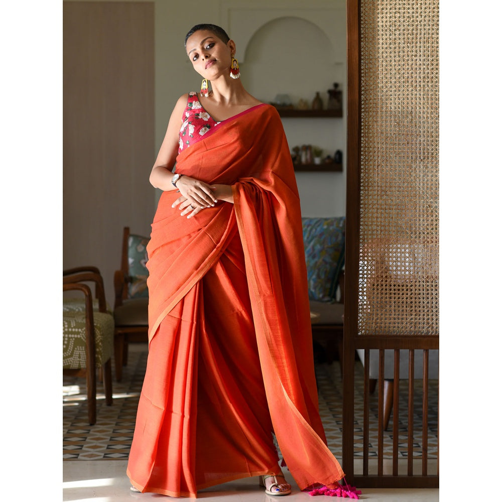 Suta Orange Cotton Blend Solid Saree – Nykaa Fashion