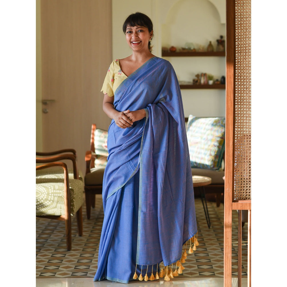 Suta Blue Cotton Blend Solid Saree – Nykaa Fashion
