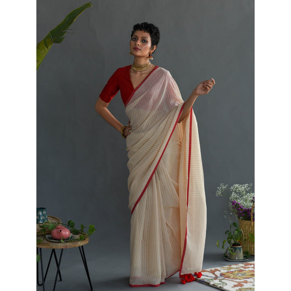 Suta off White Striped Pure Cotton Saree – Nykaa Fashion