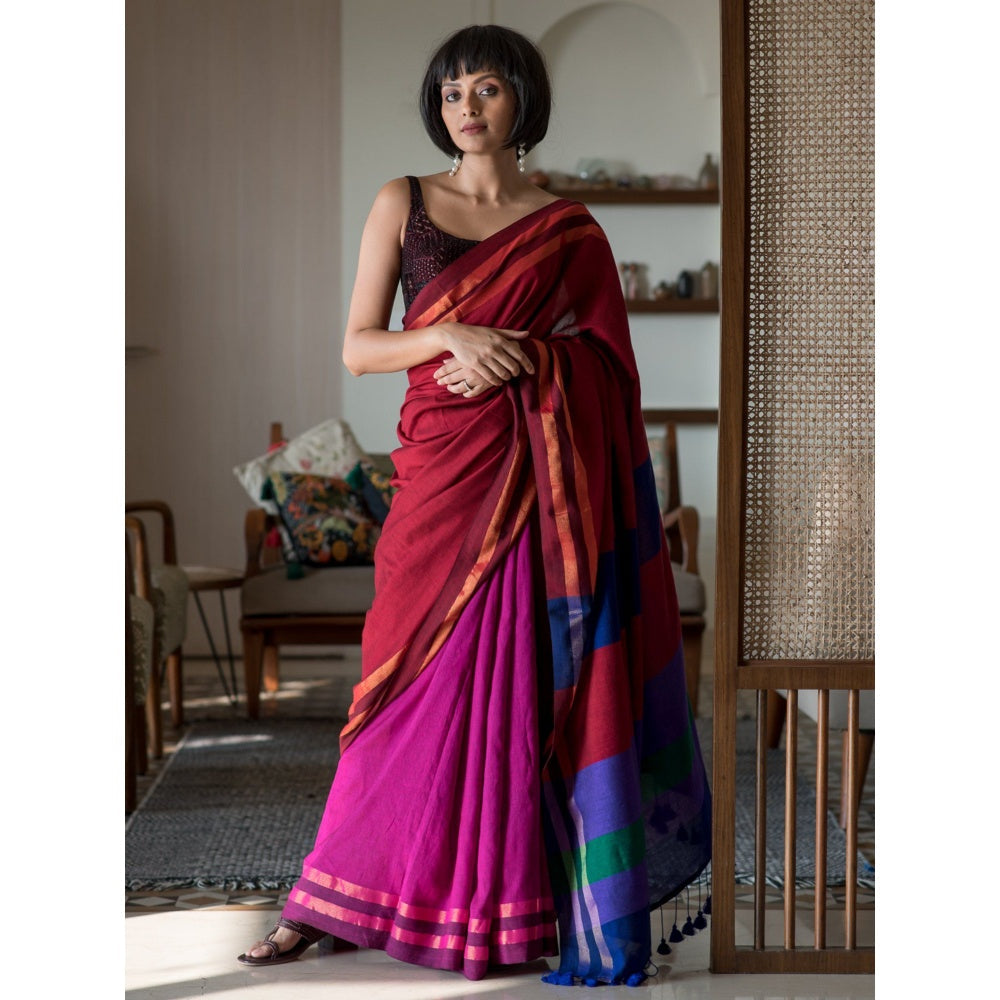 Suta Multi Color Colourblocked Cotton Blend Saree with Unstitched Blou ...