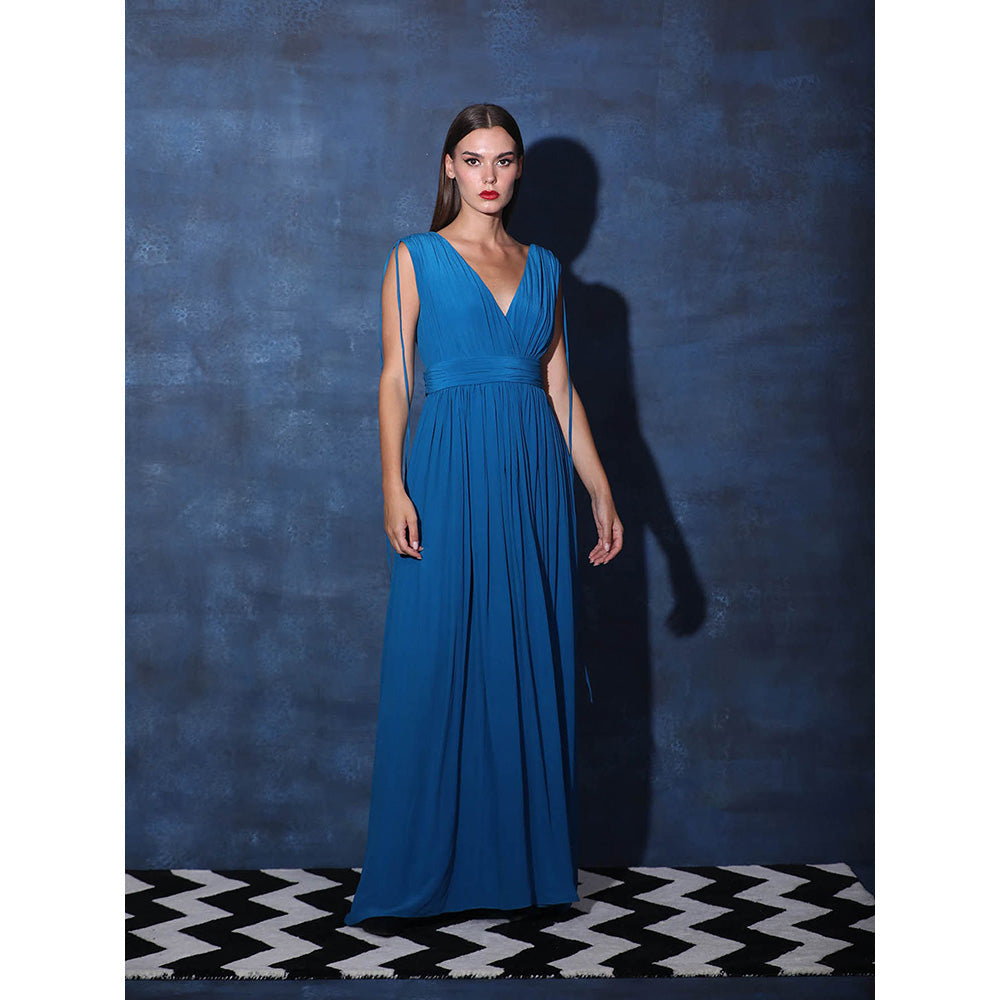 Swatee Singh Deep V Overlapping Gown With Ties At Shoulders – Nykaa Fashion