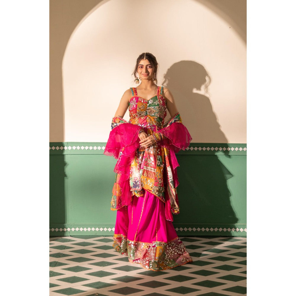 Tussya by Shreya Nikhar Multi-Color Anarkali Kurta with Sharara and Du ...
