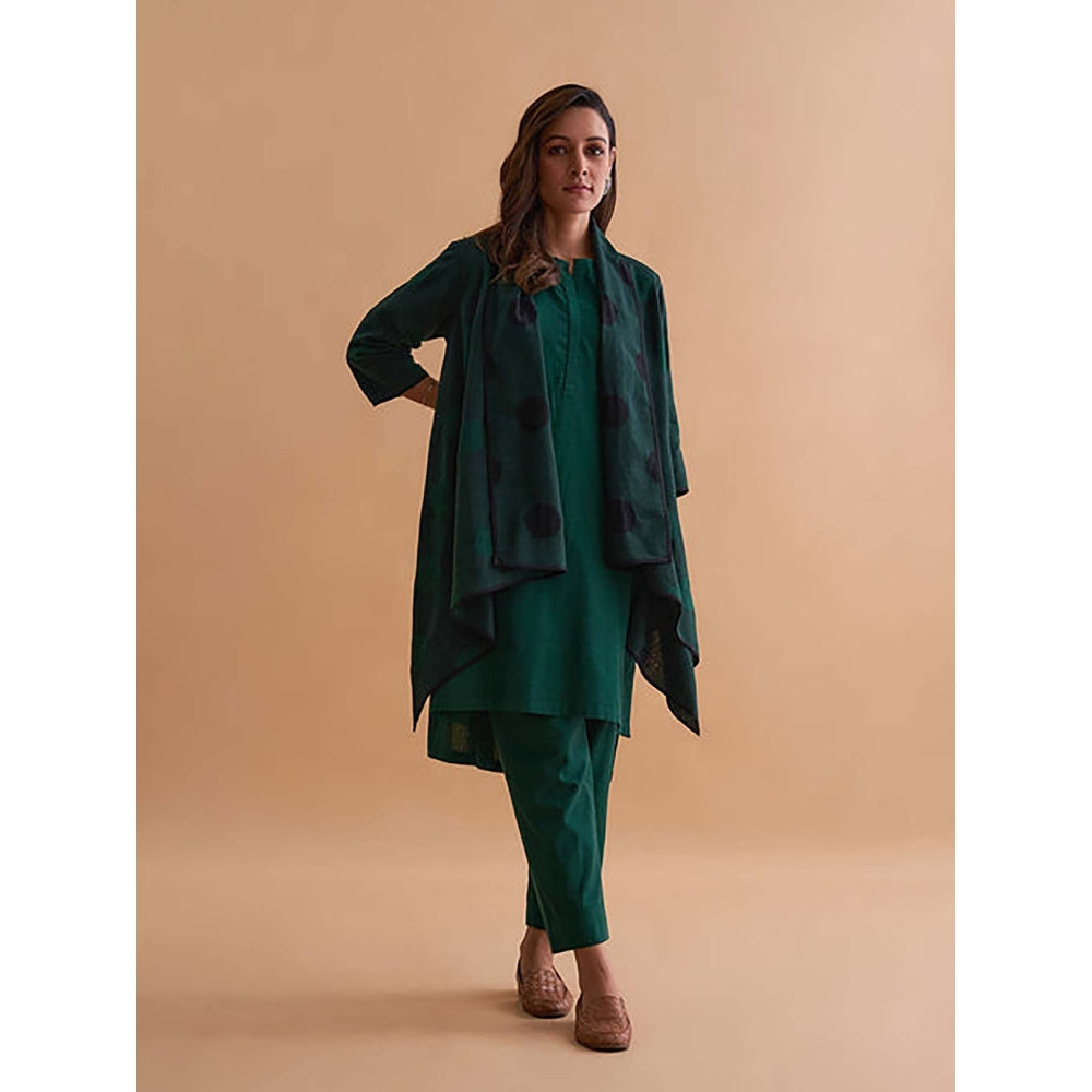 Vaaya Emerald Green And Black Handwoven Polka Dot Reversible Cape ...