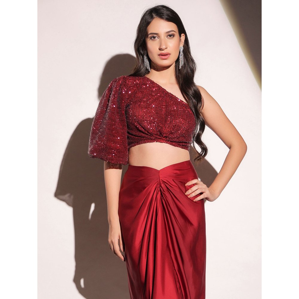 B'Infinite Vermilion Veil Dazzling Red Crop Top – Nykaa Fashion