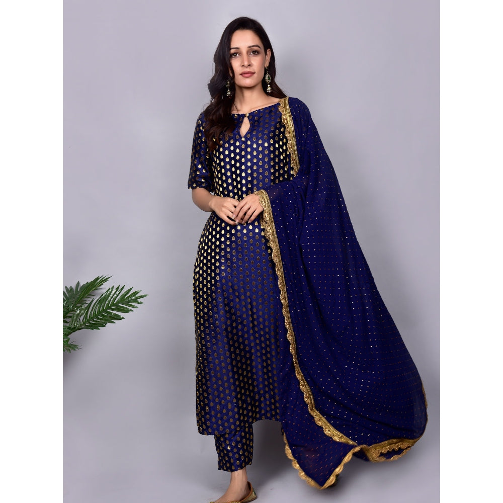 Empress Pitara Navy Blue Brocade Twin Set With Dupatta Set 3 – Nykaa ...