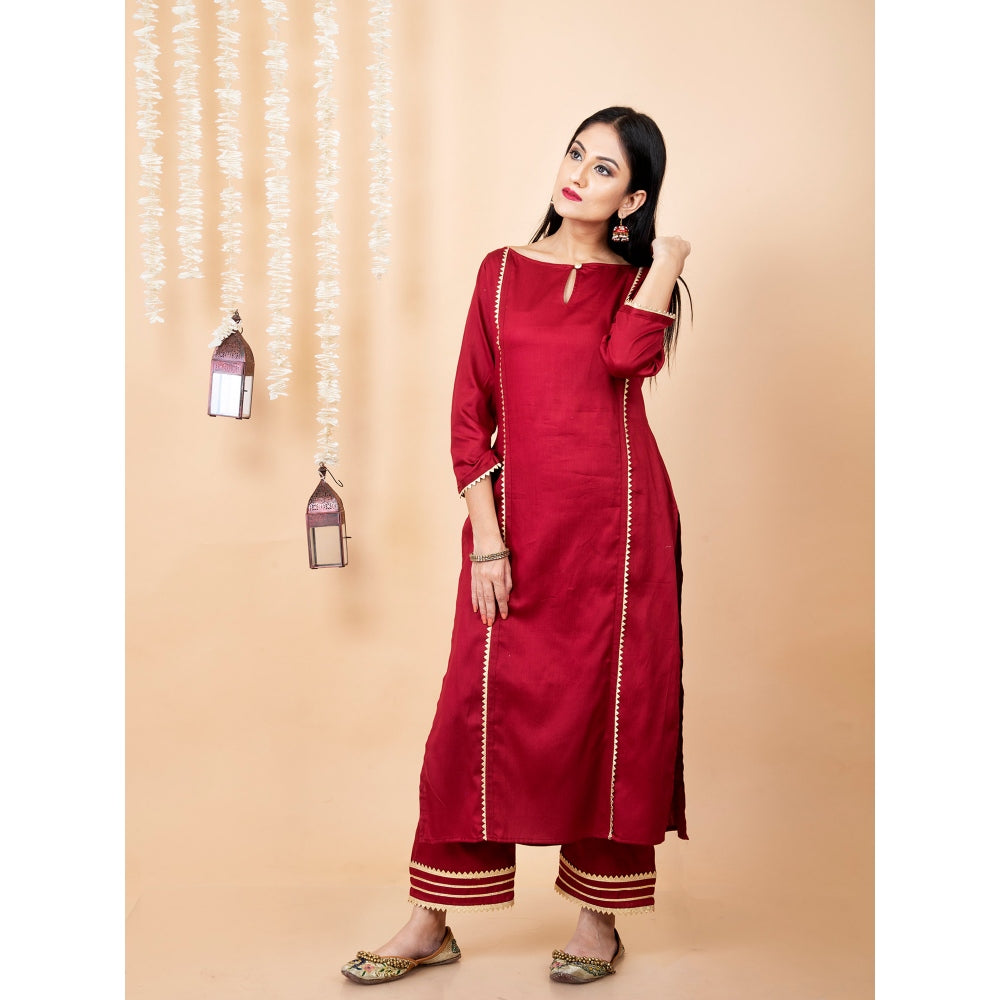 EMPRESS PITARA Maroon Gold Kurta With Palazzo (Set of 2) – Nykaa Fashion