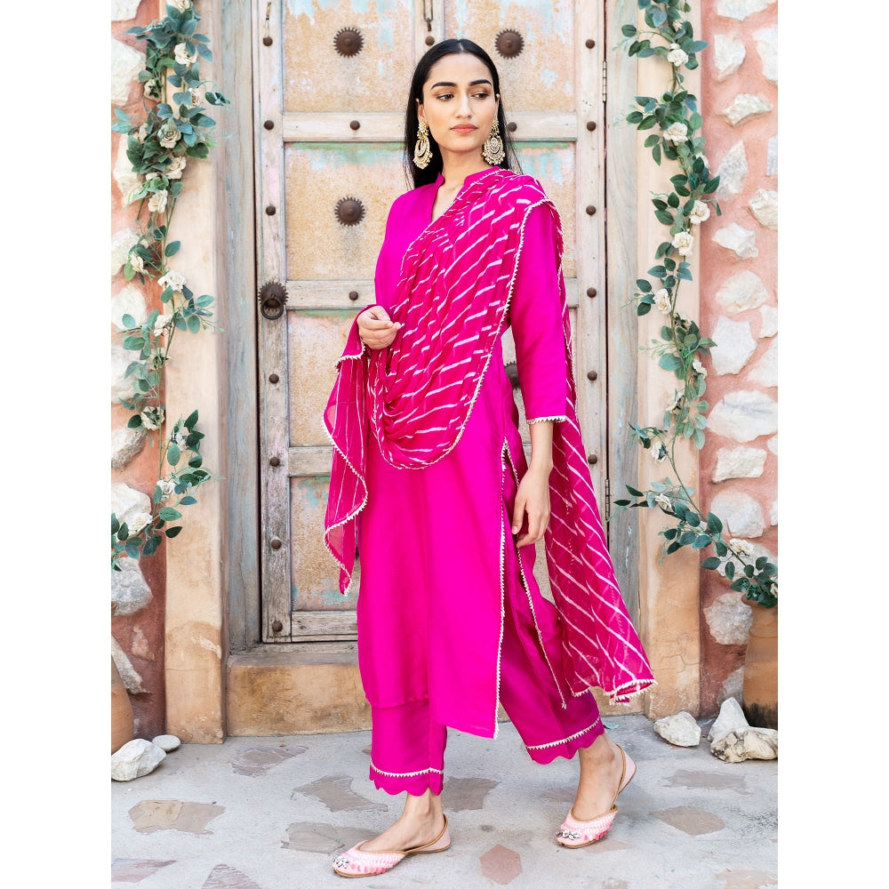 EMPRESS PITARA Rani Gulabi Silk Kurta And Pant With Dupatta (Set of 3 ...
