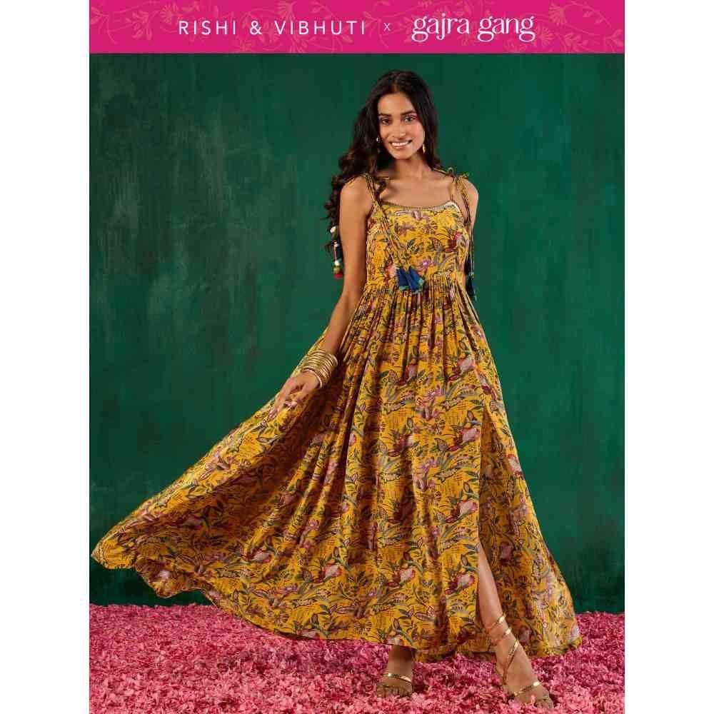 Gajra Gang Rishi Vibhuti Yellow Front Slit Printed Dress GGRVDRS01 ...