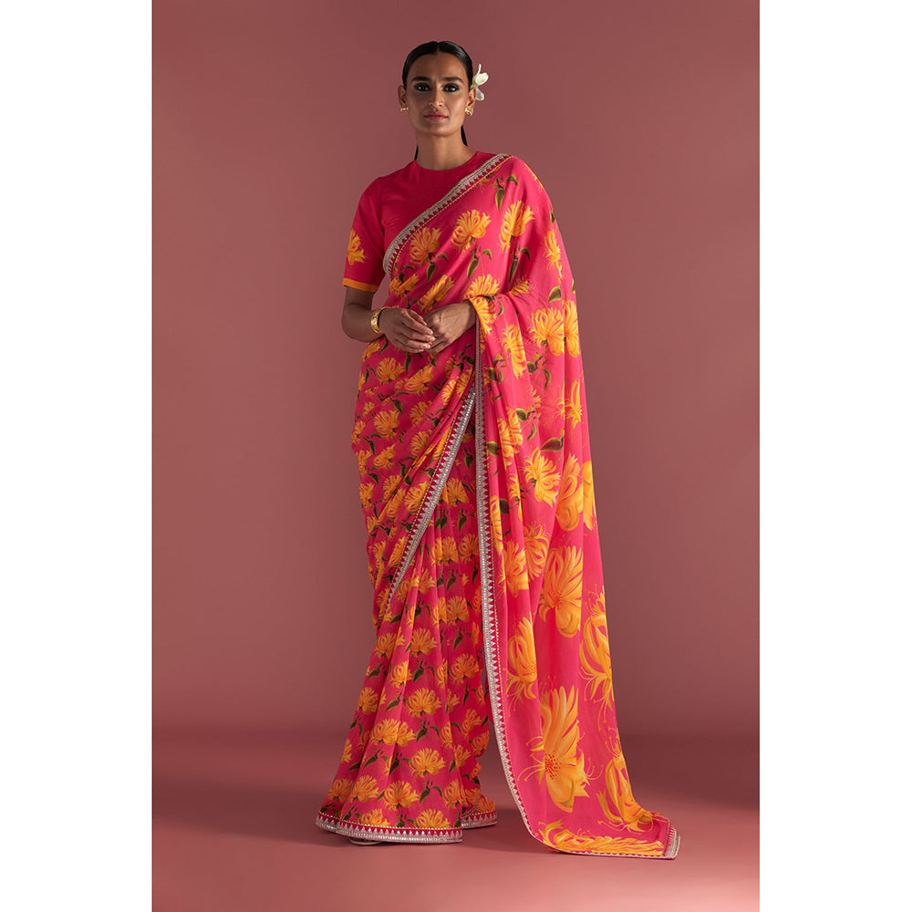 Masaba Berry Pink Mist Saree with Unstitched Blouse – Nykaa Fashion