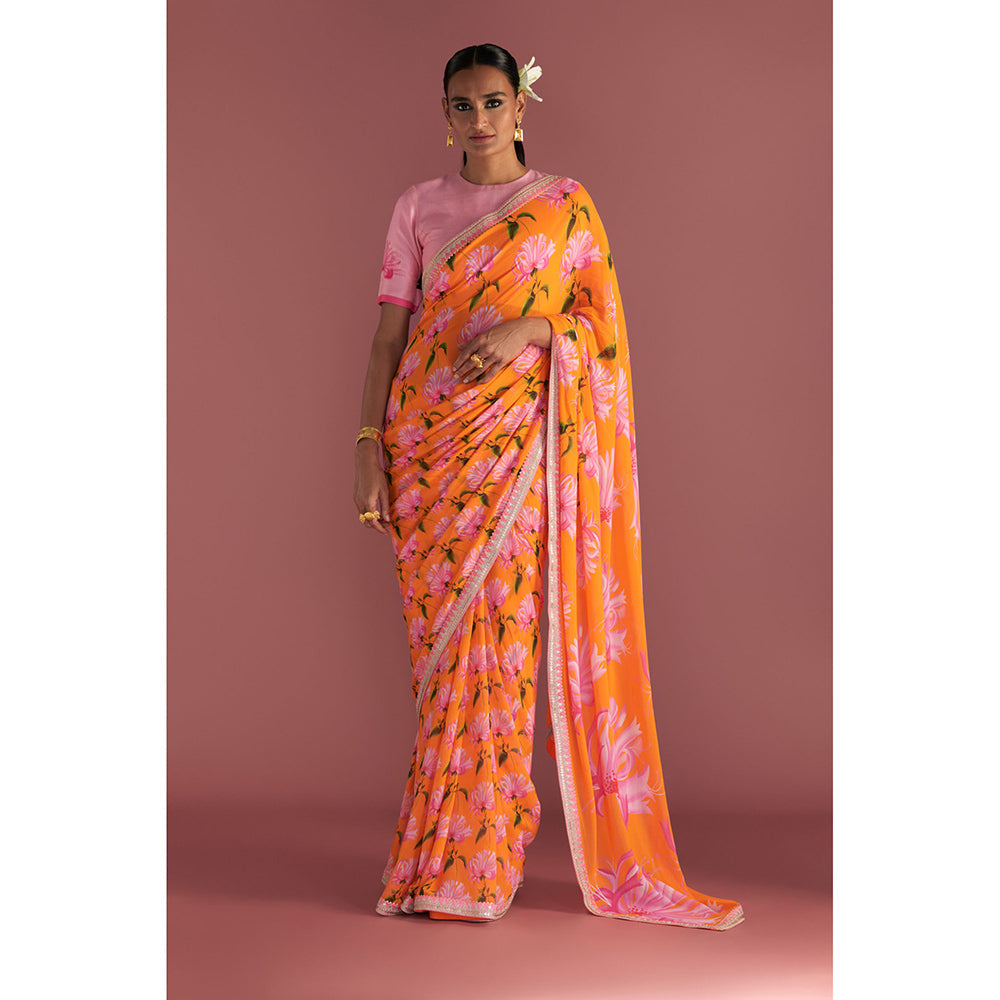 Masaba Orange Mist Saree with Unstitched Blouse – Nykaa Fashion