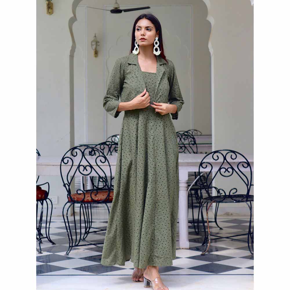 ONEWE INDIA Olive Chikan Dress (Set of 2) - Olive – Nykaa Fashion