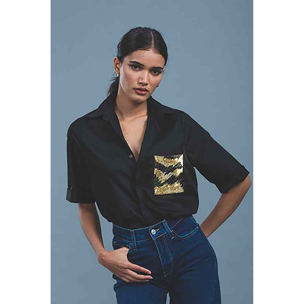 Pallavi Swadi Black Metallic Gold Shirt – Nykaa Fashion