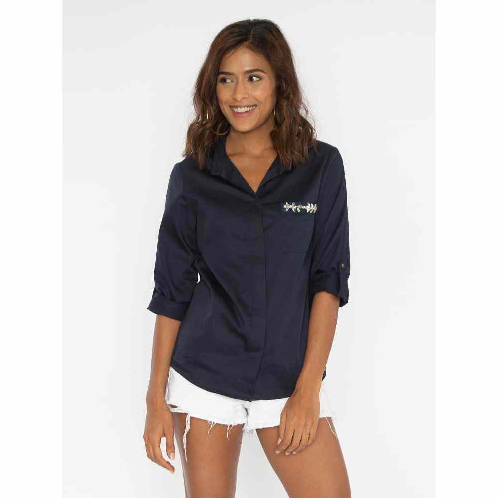 Pallavi Swadi Navy Pocket Swarovski Shirt – Nykaa Fashion