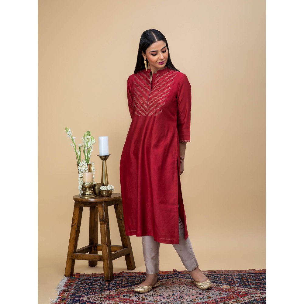 Smriti Gupta Maroon Embroidered Kurta – Nykaa Fashion