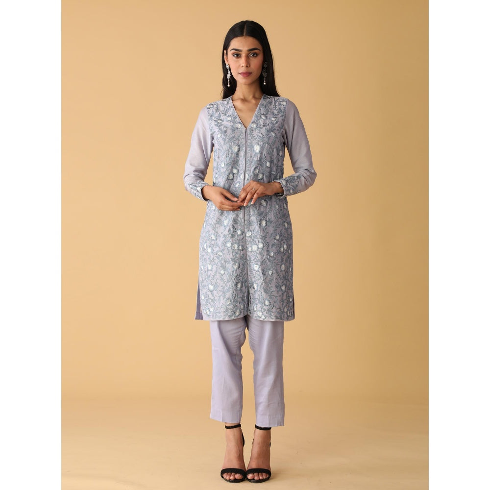 Zeefaa Dusky Periwinkle Jacket Style Kurta Set (3 Pcs) – Nykaa Fashion